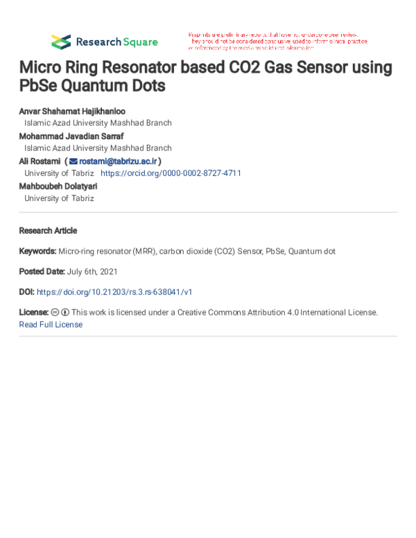 (PDF) Micro Ring Resonator based CO2 Gas Sensor using PbSe Quantum Dots