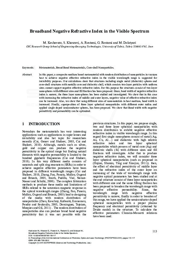 (PDF) Broadband Negative Refractive Index in the Visible Spectrum