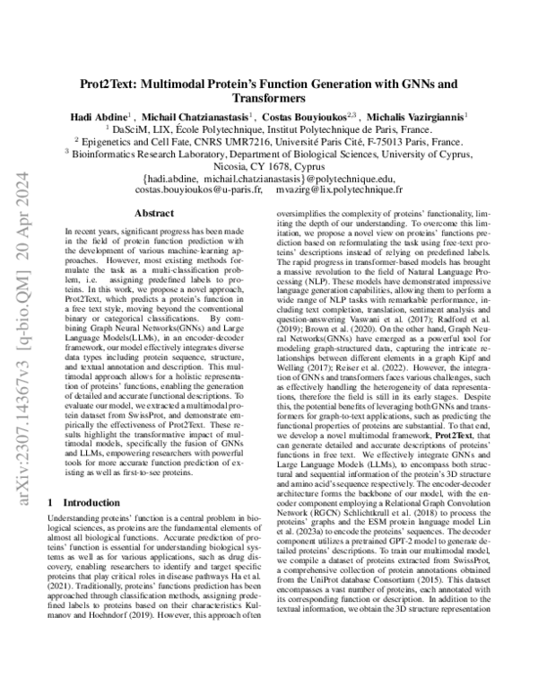Pdf Prot2text Multimodal Proteins Function Generation With Gnns And Transformers Costas