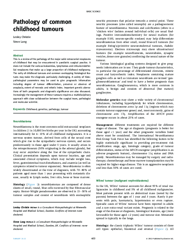 (PDF) Pathology of common childhood tumours
