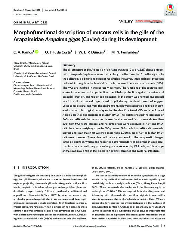 (PDF) Morphofunctional description of mucous cells in the gills of the ...