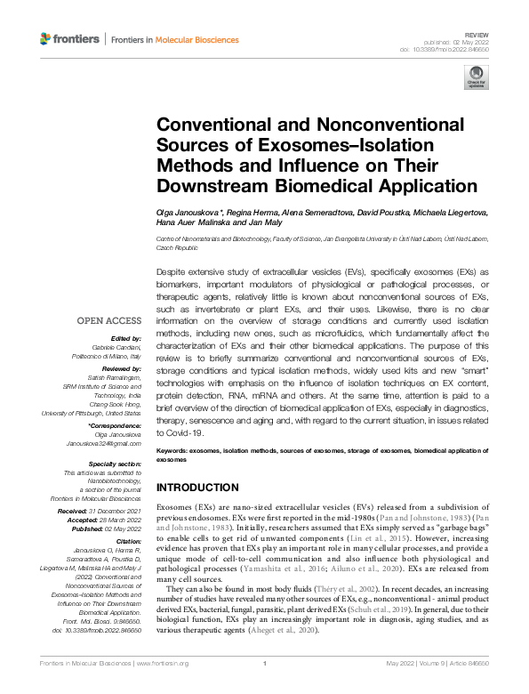 (PDF) Conventional and Nonconventional Sources of Exosomes–Isolation ...
