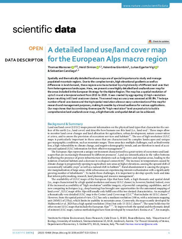 (PDF) A detailed land use/land cover map for the European Alps macro region