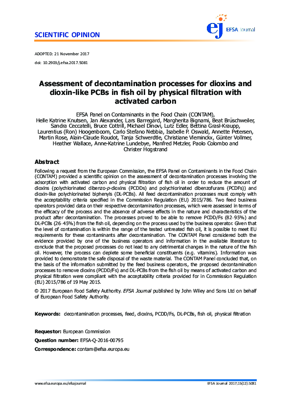 (PDF) Assessment of decontamination processes for dioxins and dioxin‐like PCBs in fish oil by ...