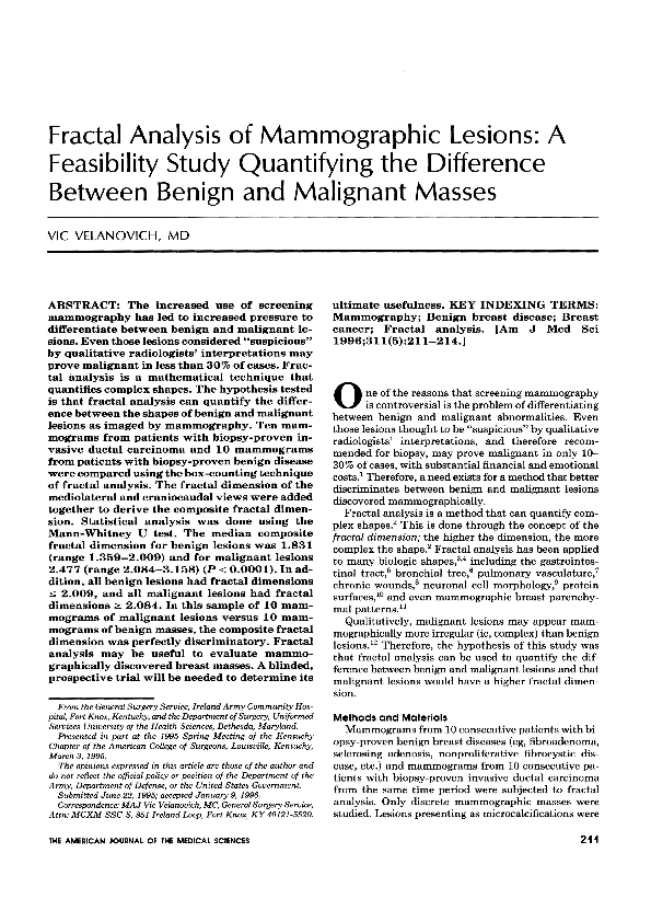 (PDF) Fractal Analysis of Mammographic Lesions: A Feasibility Study ...