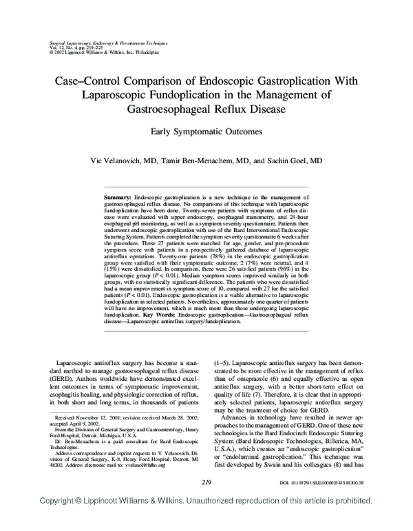 (PDF) Case-Control Comparison of Endoscopic Gastroplication With ...