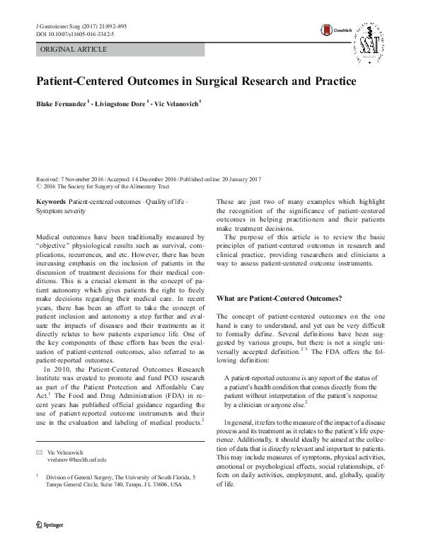 (PDF) Patient-Centered Outcomes in Surgical Research and Practice