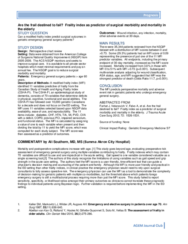 (PDF) Are the frail destined to fail? Frailty index as predictor of ...