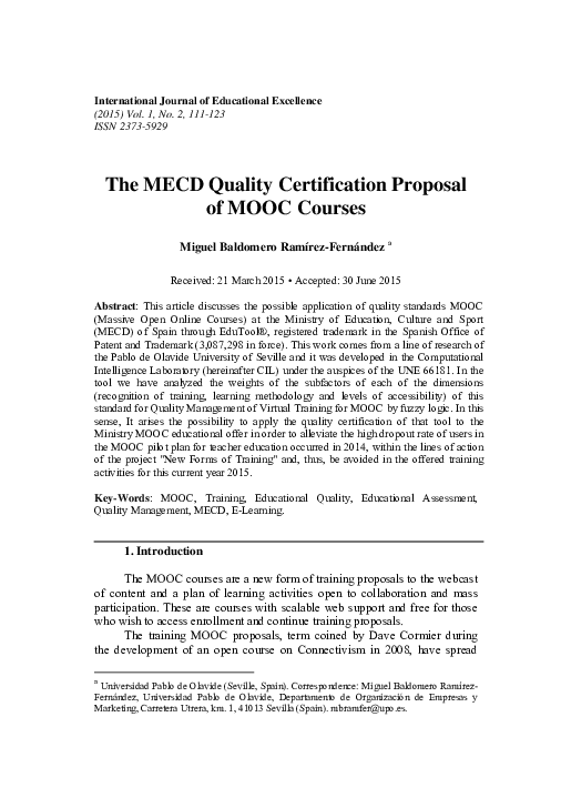 (PDF) The MECD Quality Certification Proposal of MOOC Courses