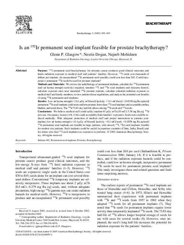 (PDF) Is an 192Ir permanent seed implant feasible for prostate ...