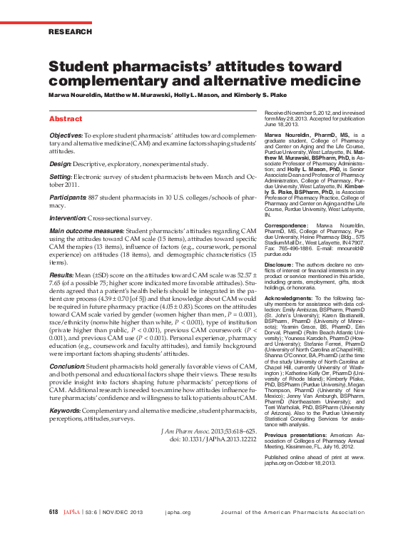 (PDF) Student pharmacists attitudes toward complementary and alternative medicine