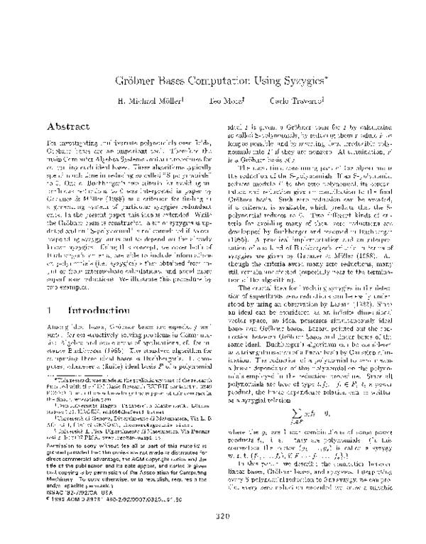 (PDF) Gröbner bases computation using syzygies