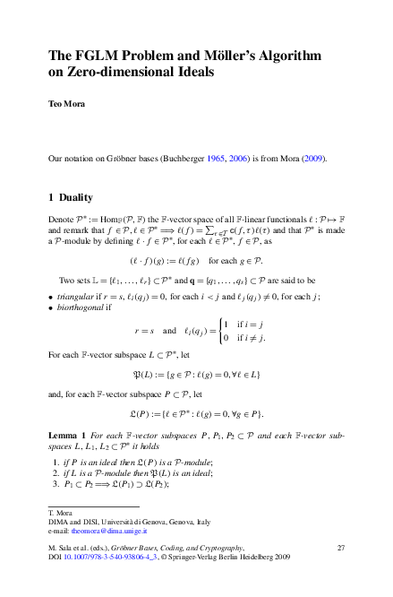 (PDF) FGLM Problem and Möller’s Algorithm Insights