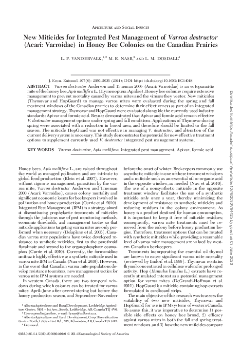 (PDF) New Miticides for Integrated Pest Management of Varroa destructor ...