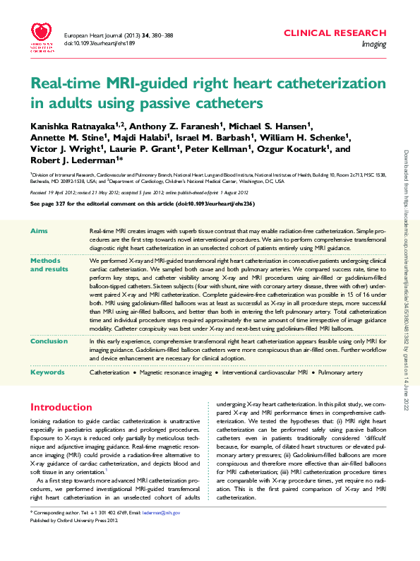 (PDF) Real-time MRI-guided right heart catheterization in adults using ...