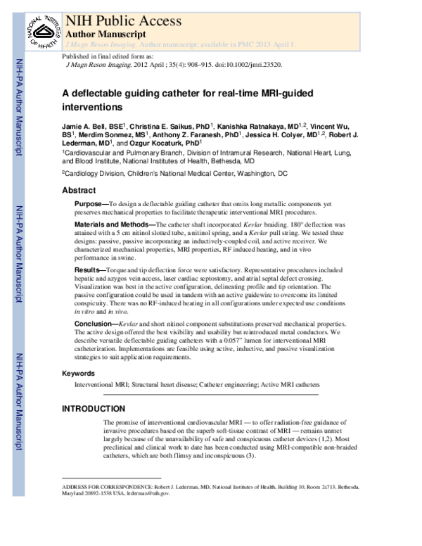 (PDF) A deflectable guiding catheter for real‐time MRI‐guided interventions