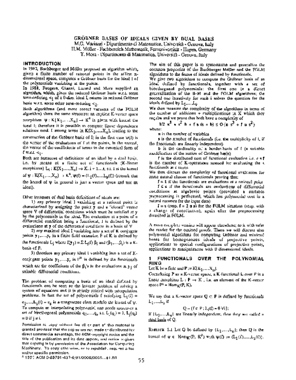 (PDF) Gröbner bases of ideals given by dual bases