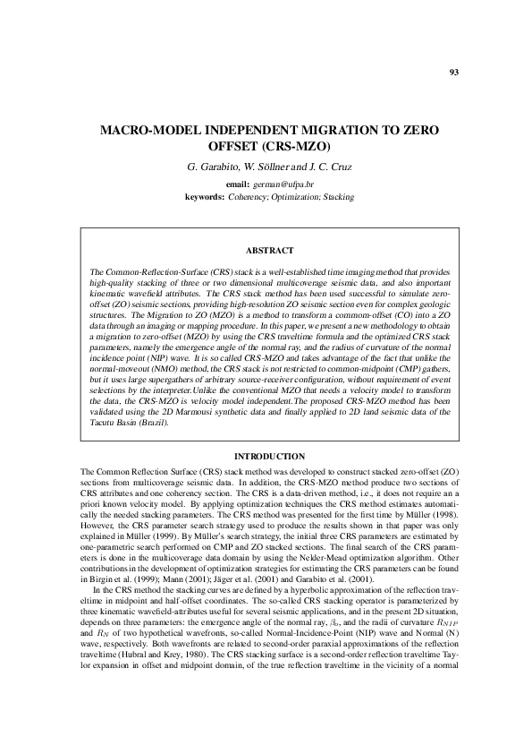 (PDF) Macro-model independent migration to zero offset (CRS-MZO)