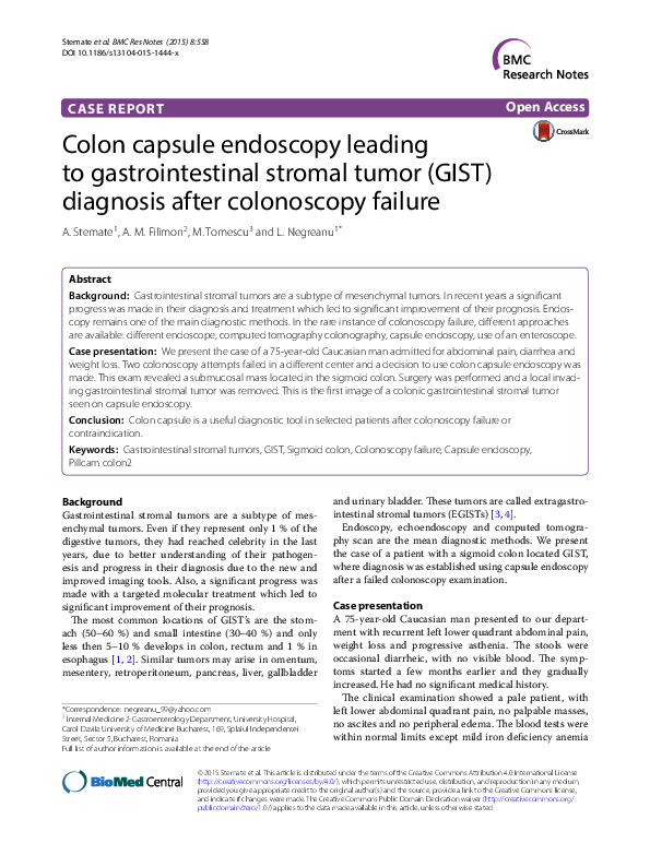 (PDF) Colon capsule endoscopy leading to gastrointestinal stromal tumor ...