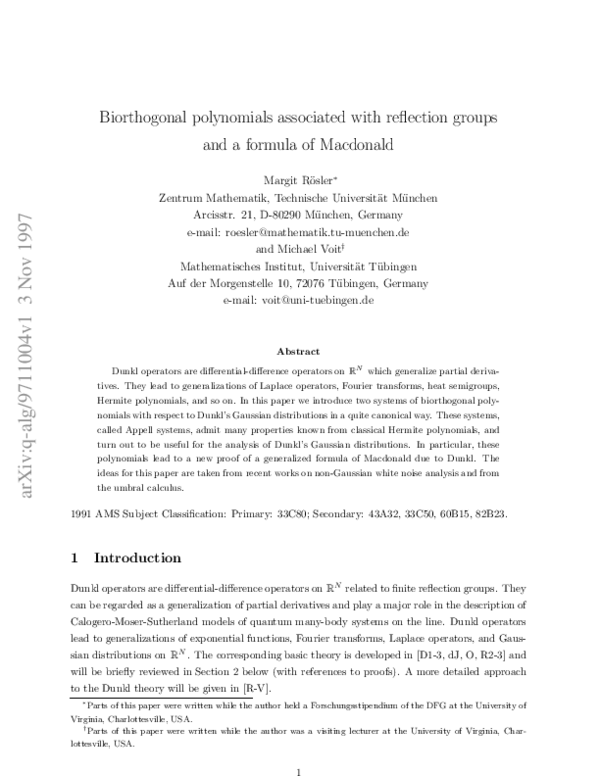 (PDF) Biorthogonal polynomials associated with reflection groups and a formula of Macdonald