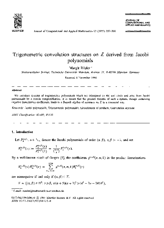 (PDF) Trigonometric convolution structures on Z derived from Jacobi polynomials