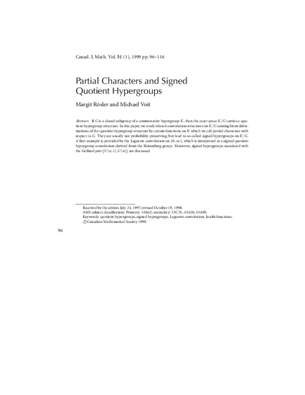 (PDF) Partial Characters and Signed Quotient Hypergroups