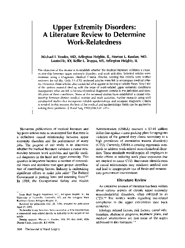 (PDF) Upper extremity disorders: A literature review to determine work ...