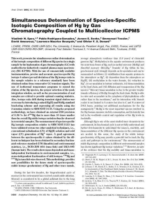 (PDF) Simultaneous determination of species-specific isotopic fractionation of Hg by Gas ...
