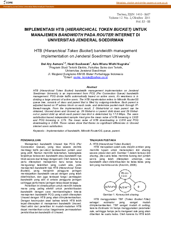 (PDF) Implementasi HTB (Hierarchical Token Bucket) Untuk Manajemen Bandwidth Pada Router ...