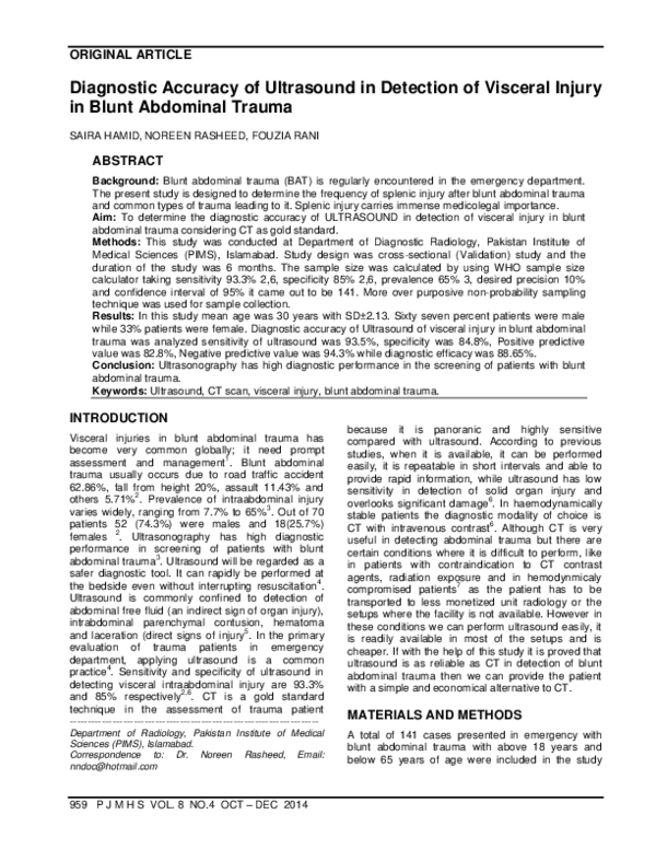 (PDF) Diagnostic Accuracy of Ultrasound in Detection of Visceral Injury ...