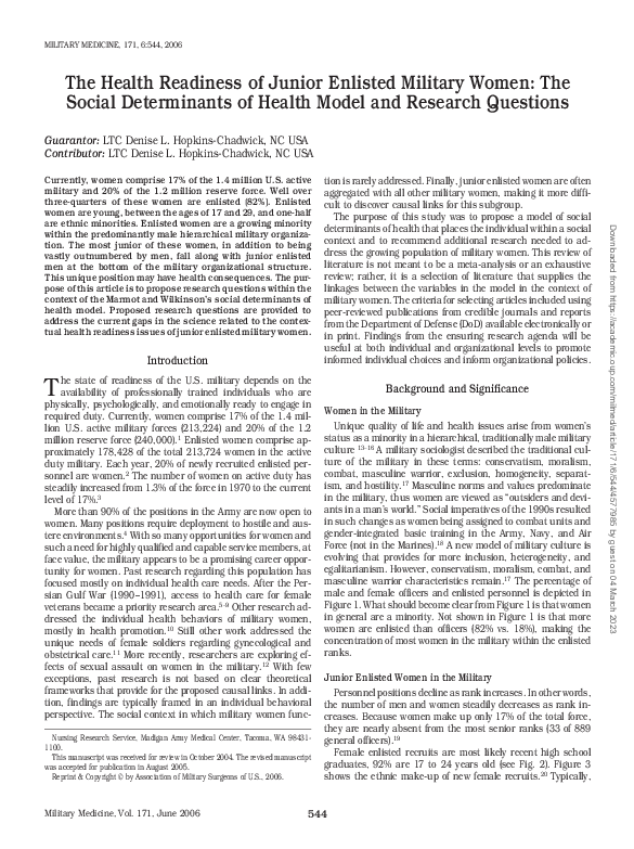 (PDF) The Health Readiness of Junior Enlisted Military Women: The ...