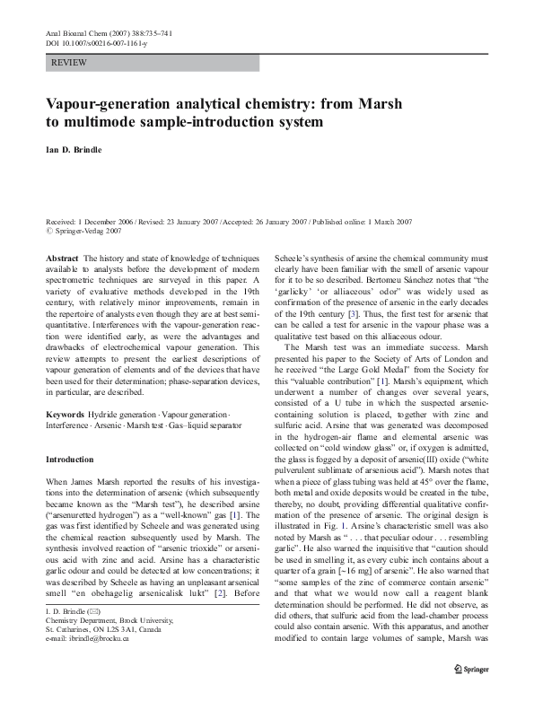 Pdf Vapour Generation Analytical Chemistry From Marsh To Multimode Sample Introduction System