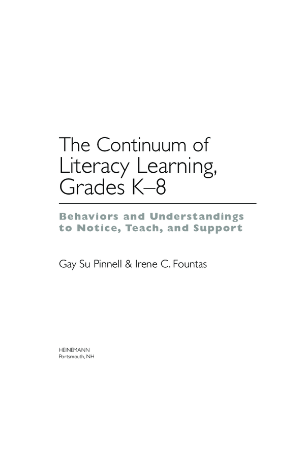 (PDF) The Continuum of Literacy Learning, Grades K-8: Behaviors and ...