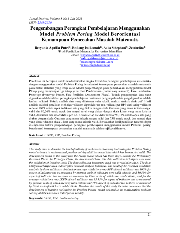 (PDF) Pengembangan Perangkat Pembelajaran Menggunakan Model Problem Posing Berorientasi ...