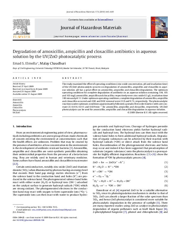 (PDF) Degradation of amoxicillin, ampicillin and cloxacillin antibiotics in aqueous solution by ...