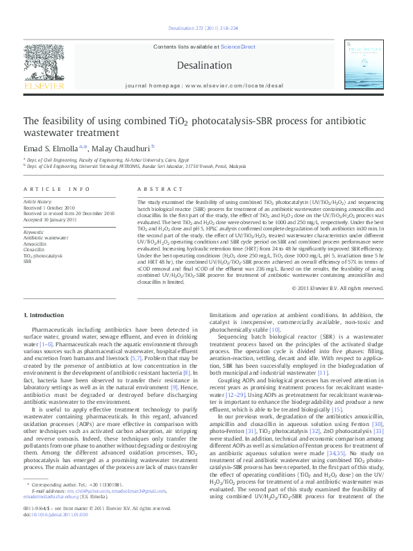 (PDF) The feasibility of using combined TiO2 photocatalysis-SBR process ...