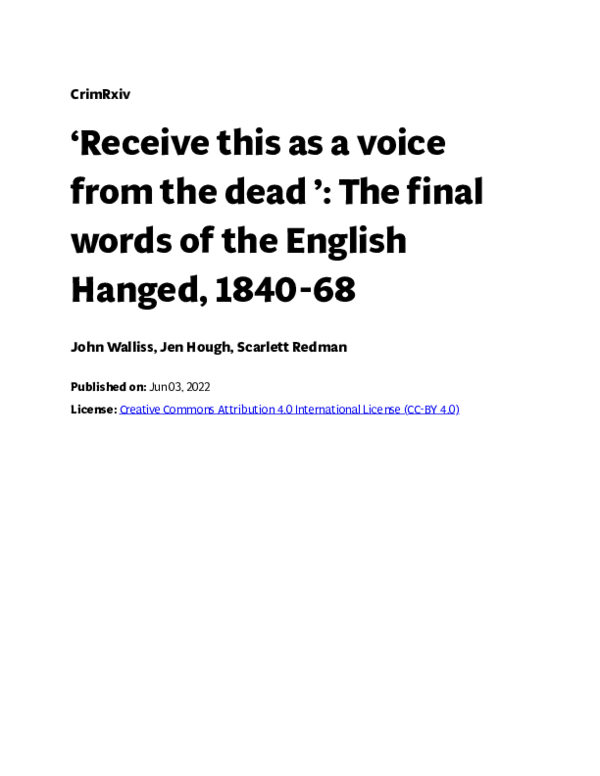 (PDF) ‘Receive this as a voice from the dead ’: The final words of the ...