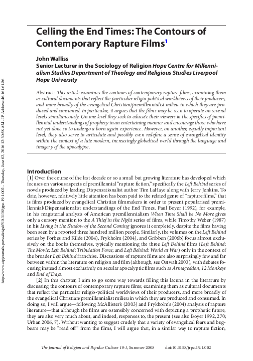 (PDF) Celling the End Times: The Contours of Contemporary Rapture Films