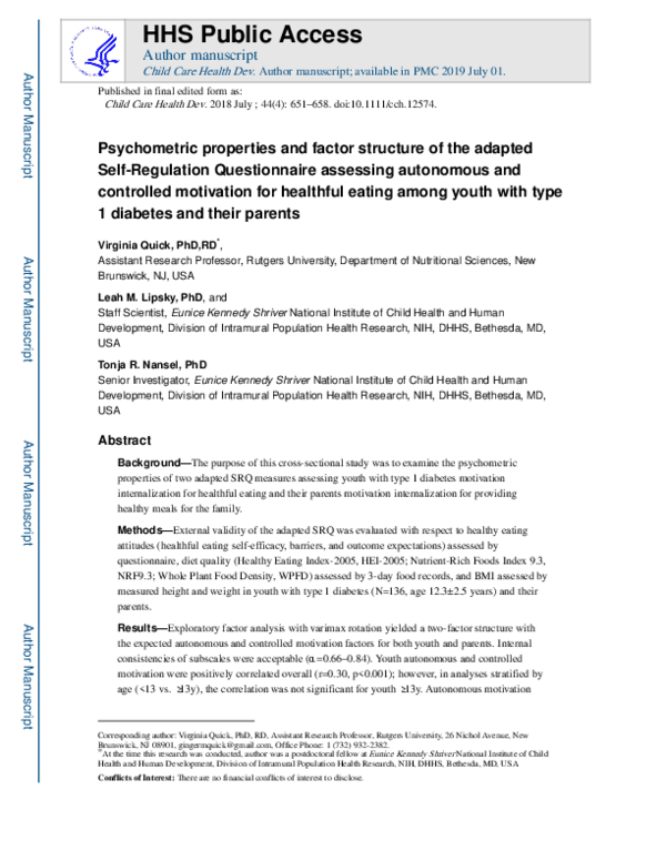 (PDF) Psychometric properties and factor structure of the adapted Self ...
