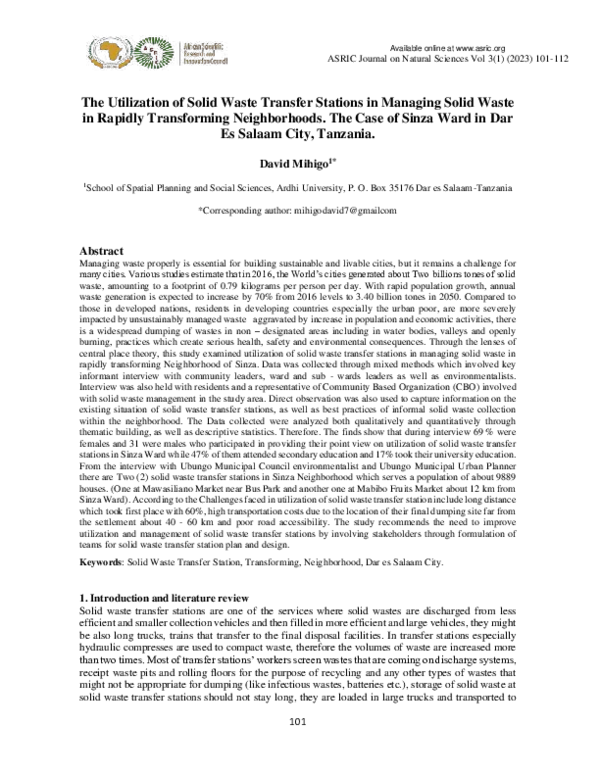 (PDF) The Utilization of Solid Waste Transfer Stations in Managing ...