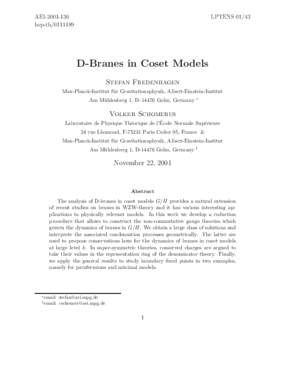 (PDF) D-branes in Coset Models