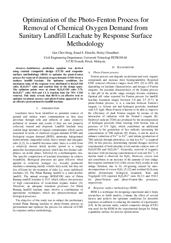 (PDF) Optimization of the Photo-Fenton Process for Removal of Chemical Oxygen Demand from ...