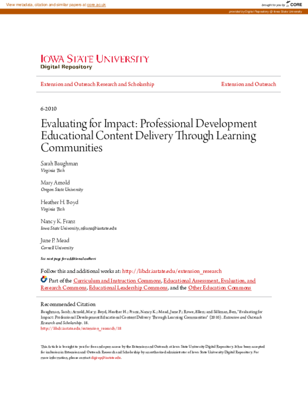 (PDF) Evaluating for Impact: Professional Development Educational ...