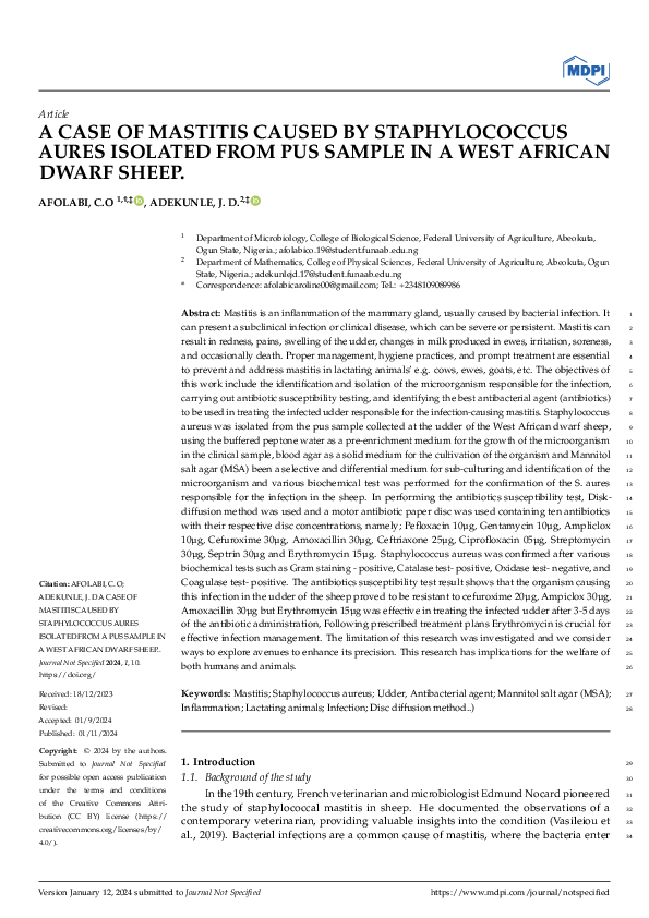 (PDF) A CASE OF MASTITIS CAUSED BY STAPHYLOCOCCUS AURES ISOLATED FROM PUS SAMPLE IN A WEST ...