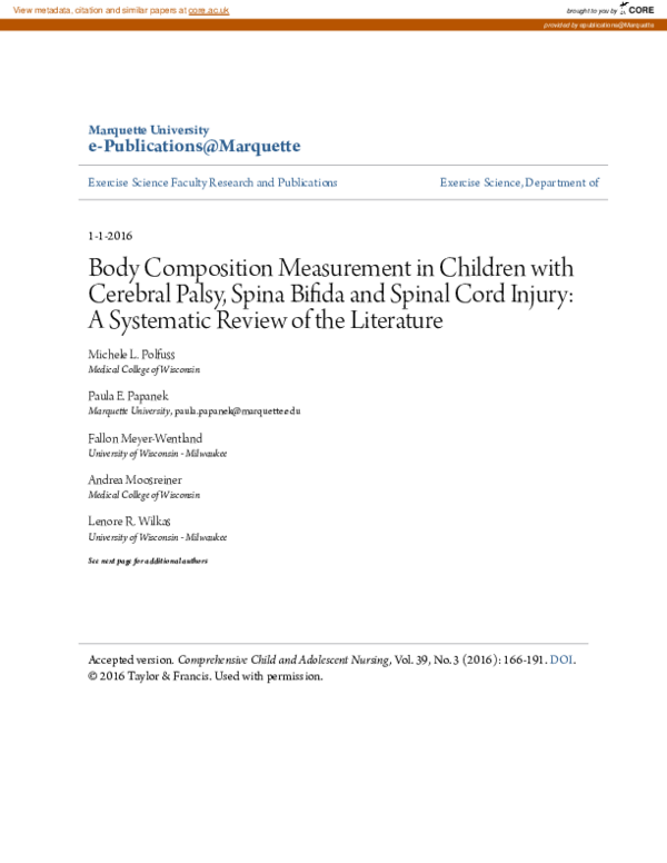 (PDF) Body Composition Measurement in Children with Cerebral Palsy ...