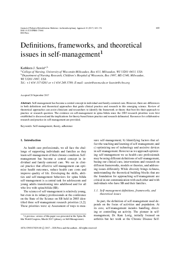 (PDF) Definitions, frameworks, and theoretical issues in self-management1