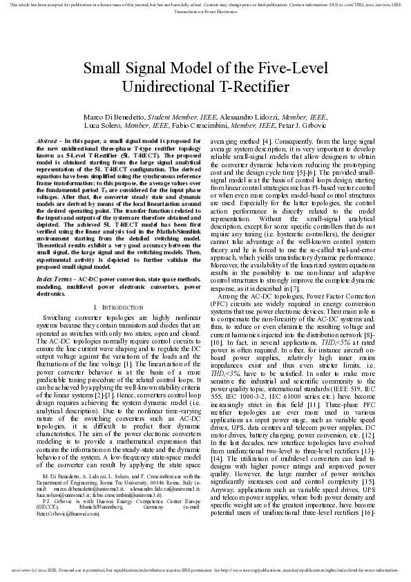 (PDF) Small-Signal Model of the Five-Level Unidirectional T-Rectifier