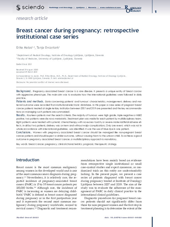 (PDF) Breast cancer during pregnancy: retrospective institutional case ...