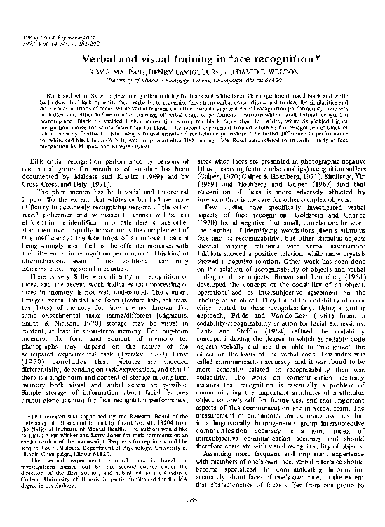 (PDF) Verbal and visual training in face recognition