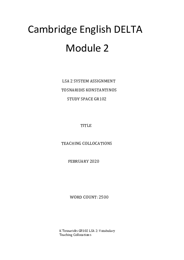 (PDF) LSA 2: Vocabulary Teaching Collocations: Cambridge DELTA